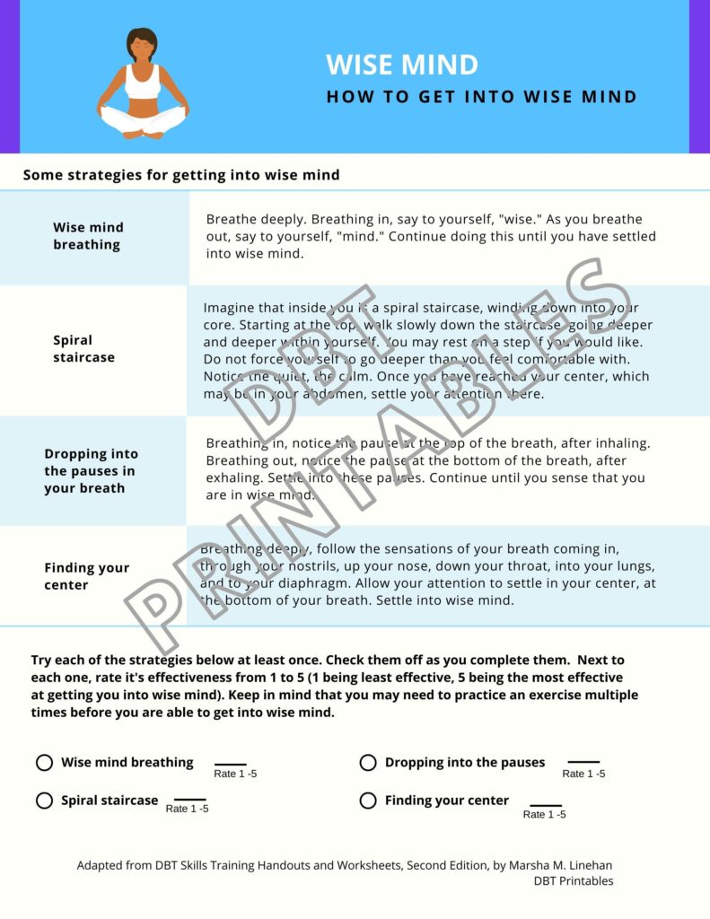 Wise Mind Worksheet And Handout DBT Mindfulness Exercises Etsy De - DBT ...