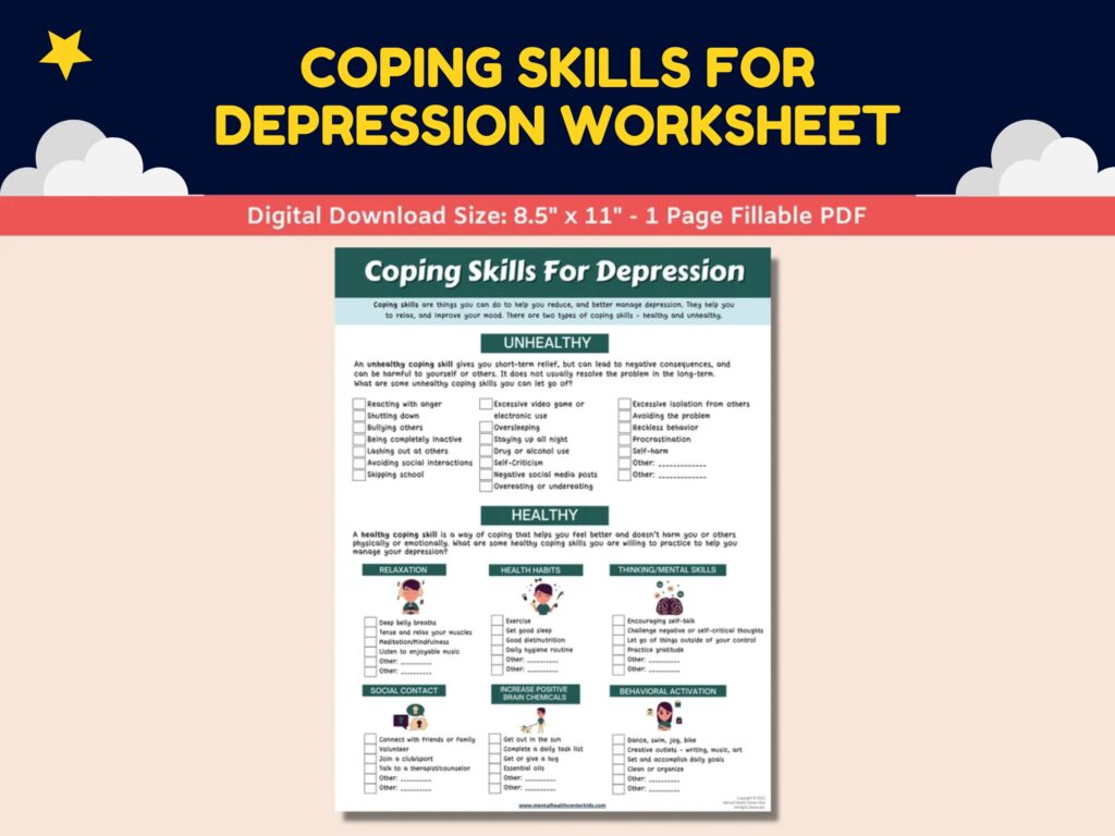 Depression Coping Skills Fillable Worksheet Teens Adolescents Mental ...