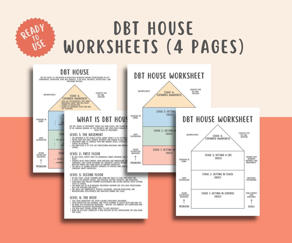 4 DBT House Worksheets The Stages Of Therapy Dialectical Behavior ...