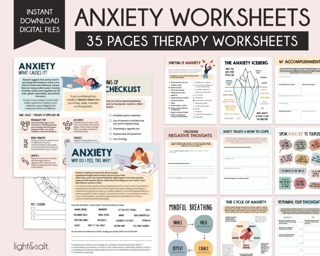 Anxiety Bundle Anxiety Worksheets Anxiety Journal Therapy Worksheets ...
