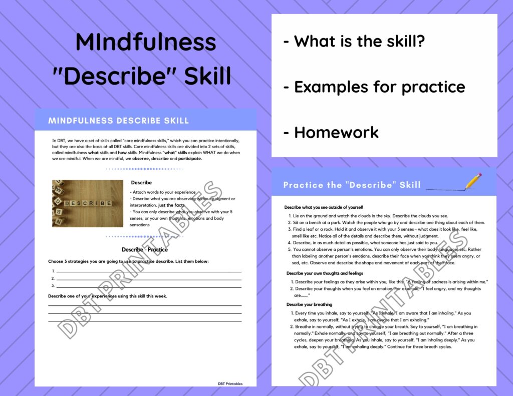 DBT Describe Skill Printable Etsy - DBT Worksheets
