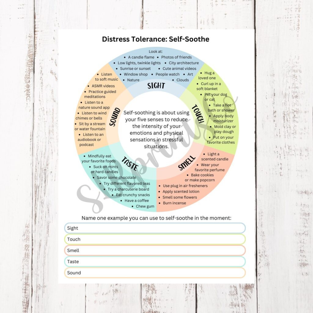 DBT Self Soothe Skill Handout Distress Tolerance Therapy Aid ... DBT Self Soothe Skill Handout Distress Tolerance Therapy Aid ...