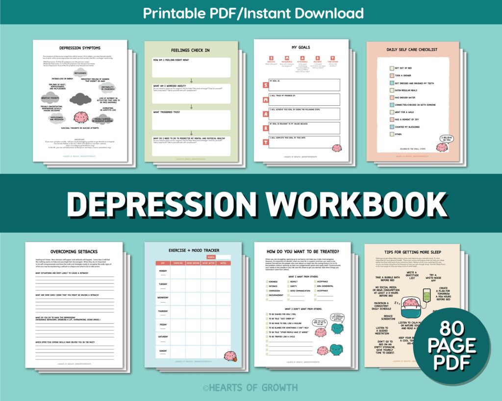 Depression Workbook Mental Health Journal Therapy Bundle CBT Worksheets ...