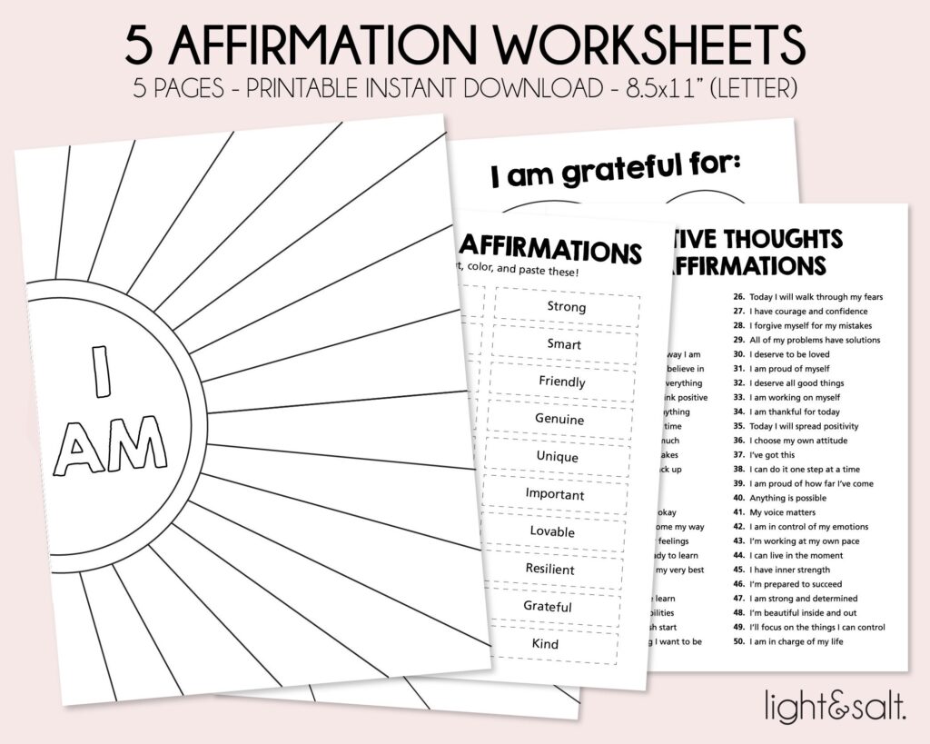 Positive Therapy Affirmation Worksheets Mental Health Poster Teaching ...