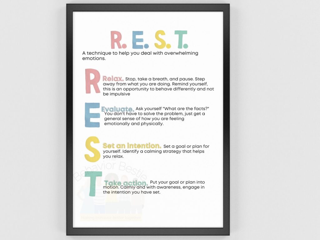 REST Technique Calming Strategy DBT Skill Mental Health Print Calm ...