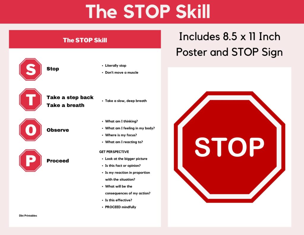 STOP Skill Printable Poster Coping Skill Etsy Canada Dbt Skills Coping ...